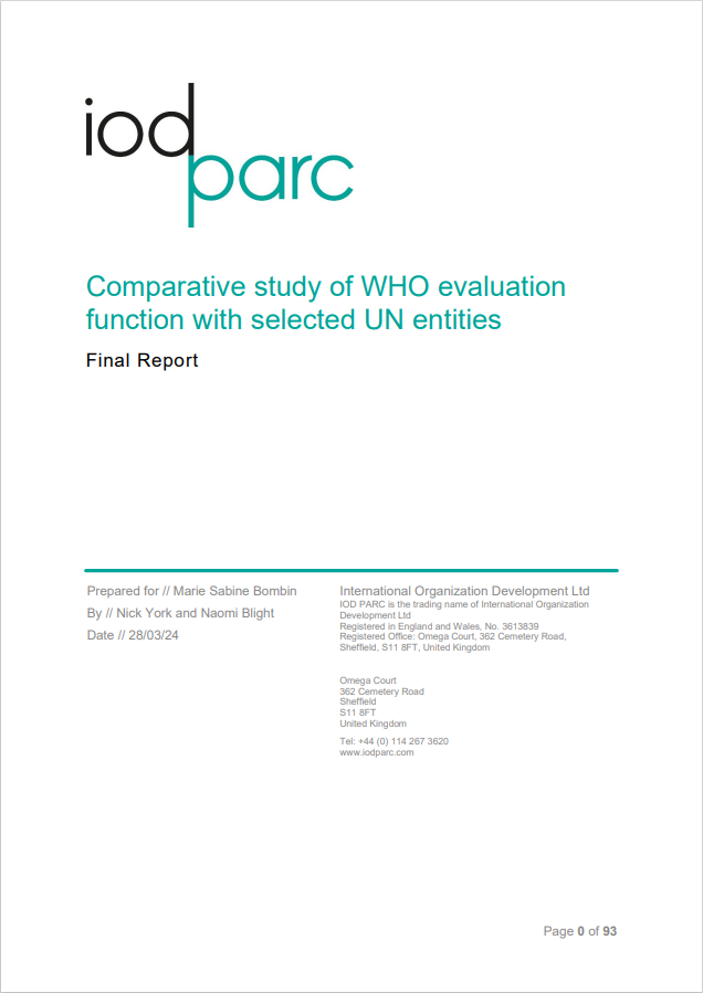 Comparative study of WHO evaluation function with selected UN entities ...