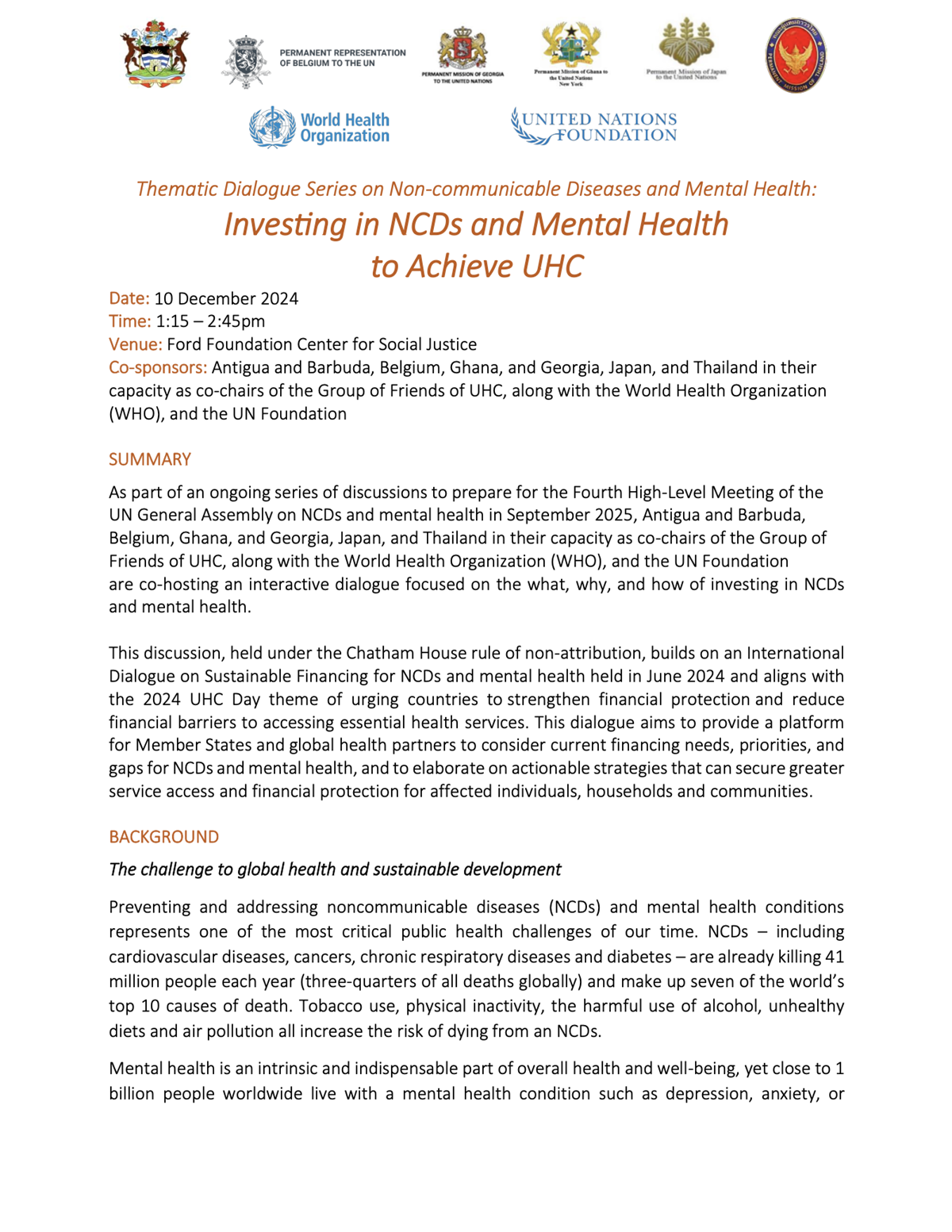 Thematic Dialogue Series on Non-communicable Diseases and Mental Health: Investing in NCDs and ...