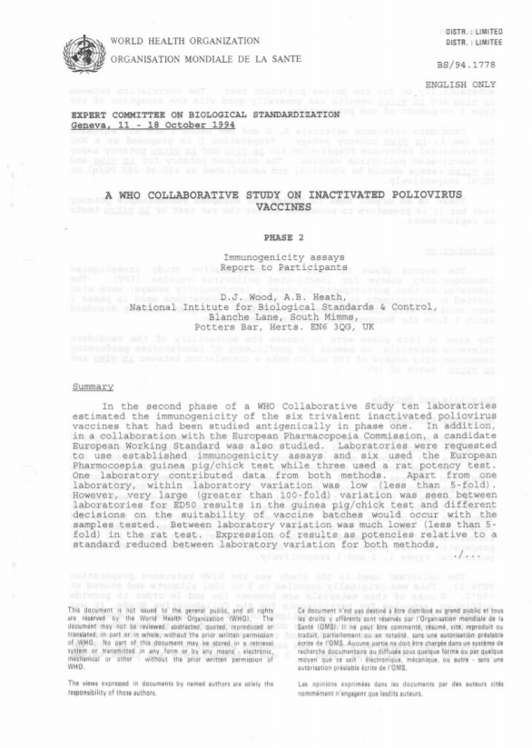 A WHO collaborative study on inactivated poliovirus vaccines (Phase 2)