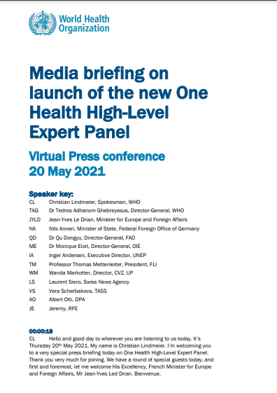 Media briefing on launch of the new One Health High-Level Expert Panel ...