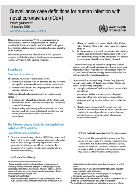 Surveillance case definitions for human infection with novel ...