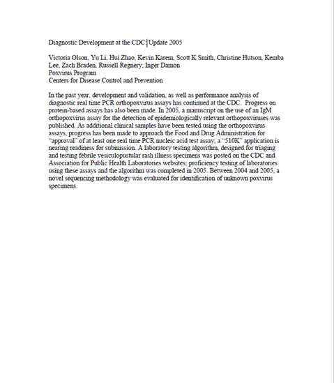 Smallpox abstract: Update 2005