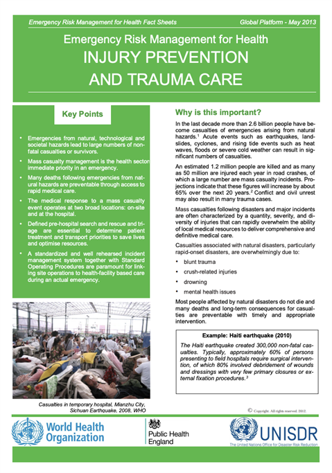 Emergency Risk Management for Health: Injury prevention and trauma care