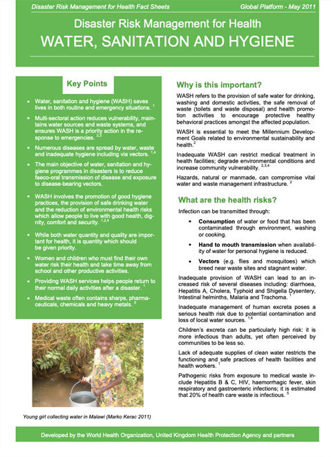 Disaster Risk Management for Health: Water, sanitation and hygiene