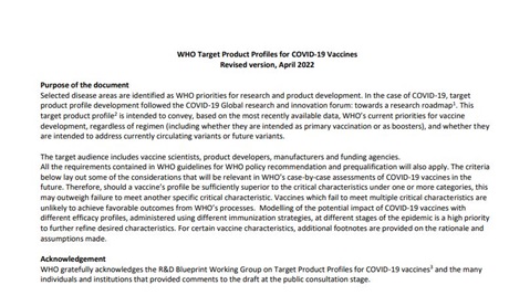 WHO Target Product Profiles for COVID-19 Vaccines. Revised version ...