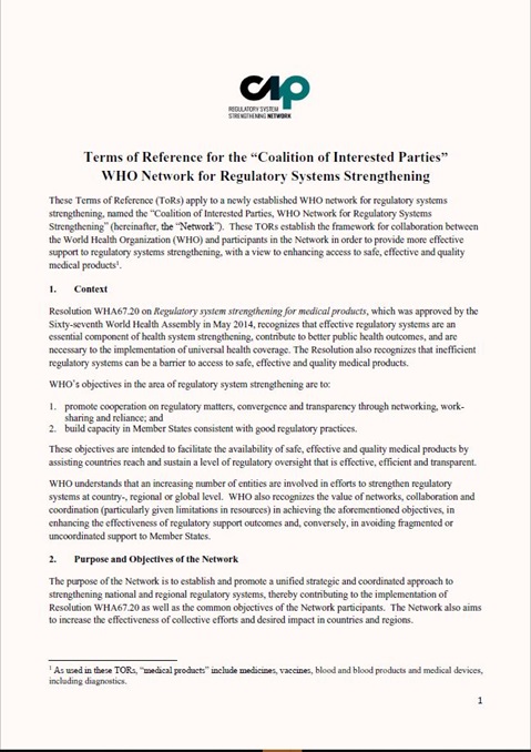 Terms of Reference for the Coalition of Interested Parties