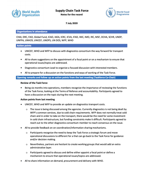 Supply Chain Task Force notes for the record 7 July 2020