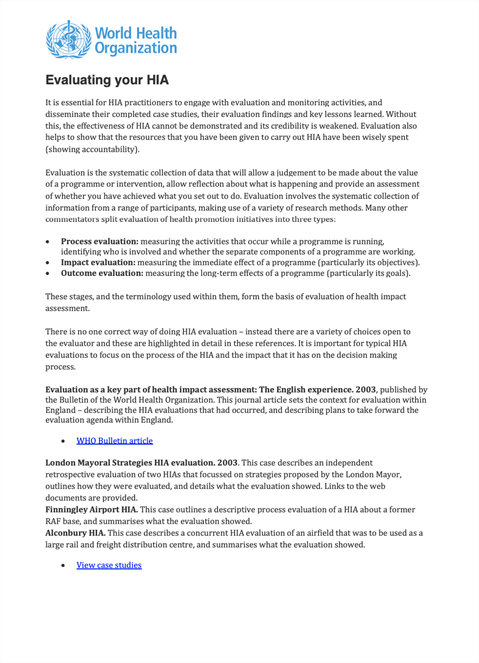 Evaluating your health impact assessment (HIA)