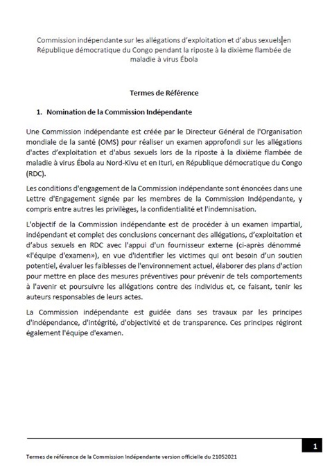 Termes de reference Officiels de la Commission Independante