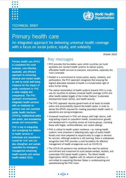 Primary health care. An integrated approach for delivering universal ...