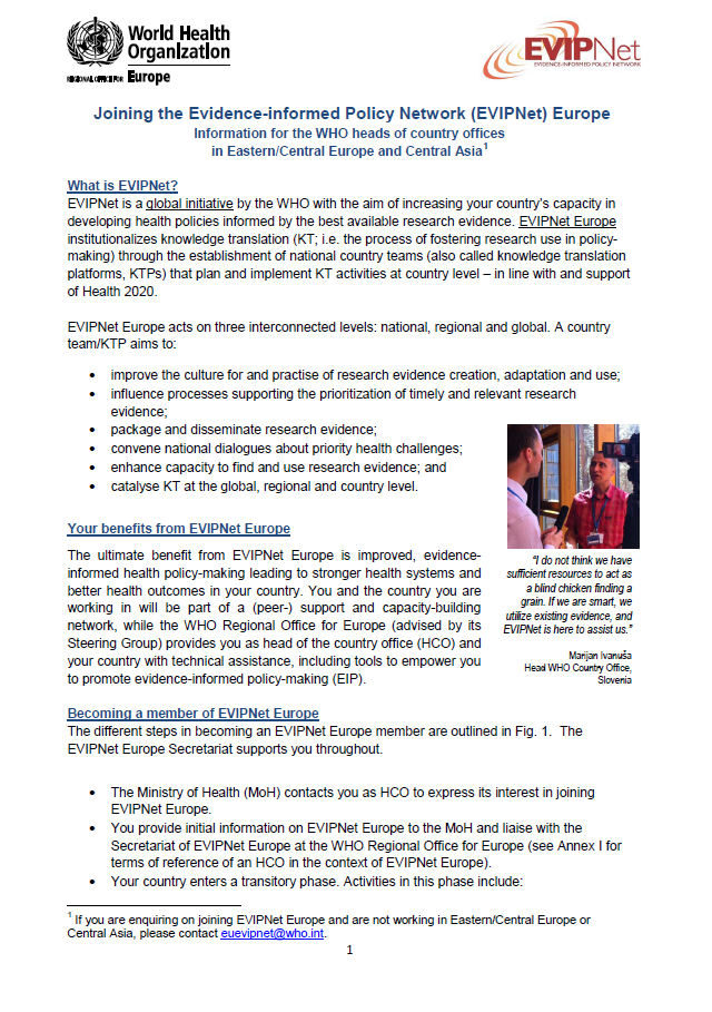 Joining the Evidence-informed Policy Network (EVIPNet) Europe ...