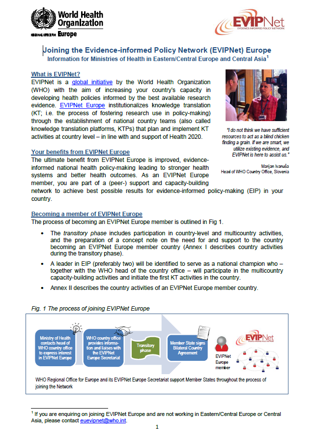 Joining the Evidence-informed Policy Network (EVIPNet) Europe ...