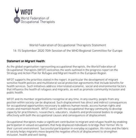 World Federation of Occupational Therapists Statement 14-15 September ...